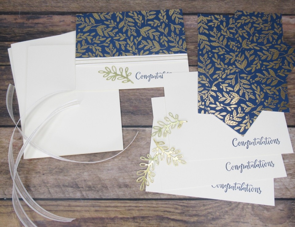 Stampin Up Card Kit Wedding Anniversary Congratulations gold navy makes ...