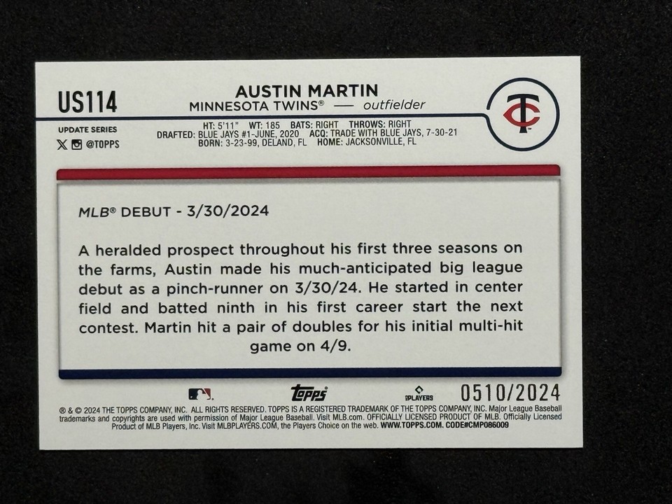 Austin Martin RC 2024 Topps Update #US114 Gold /2024 Rookie Card | eBay
