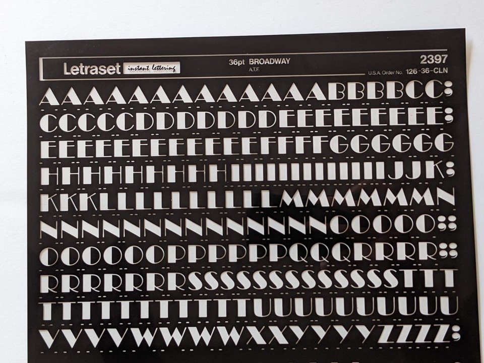 Letraset Lettering NON Transfer Broadway 36pt Acetate Plastic Sheet ...