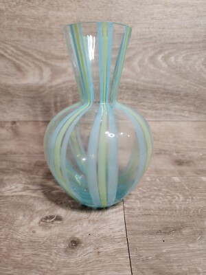 FTD Florist Glass Vase Striped Blue & Green Glass Vase Round Belly | eBay