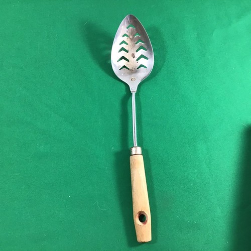 Wood Handle Vintage ANDROCK STAINLESS STEEL USA 12 1/2" Slotted Serving ...
