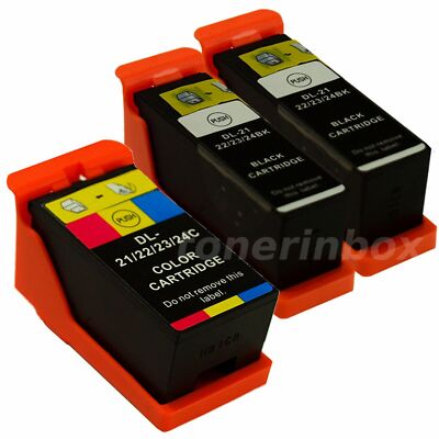 3PK Series 21/22/23 Ink Cartridges Black/Color for Dell V515w V313w ...