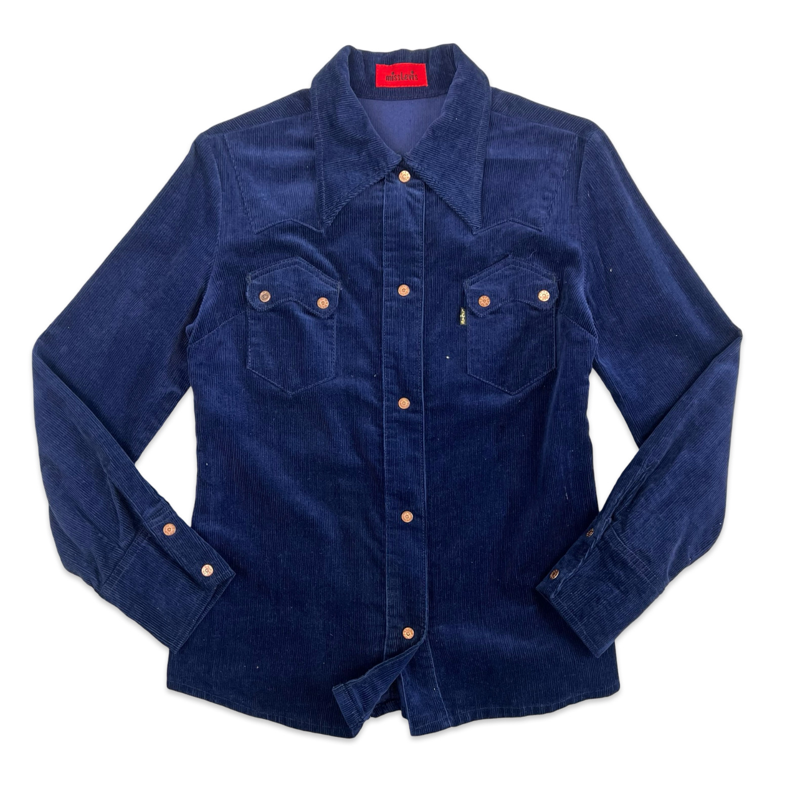 VTG 1970s MISS LEVIS BIG E BLACK/GOLD TAB CORDUROY SH… - Gem