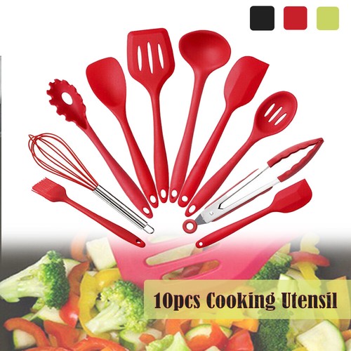 10pcs Silicone Cooking Kitchen Utensil Set Serving Tools Heat Resistant ...