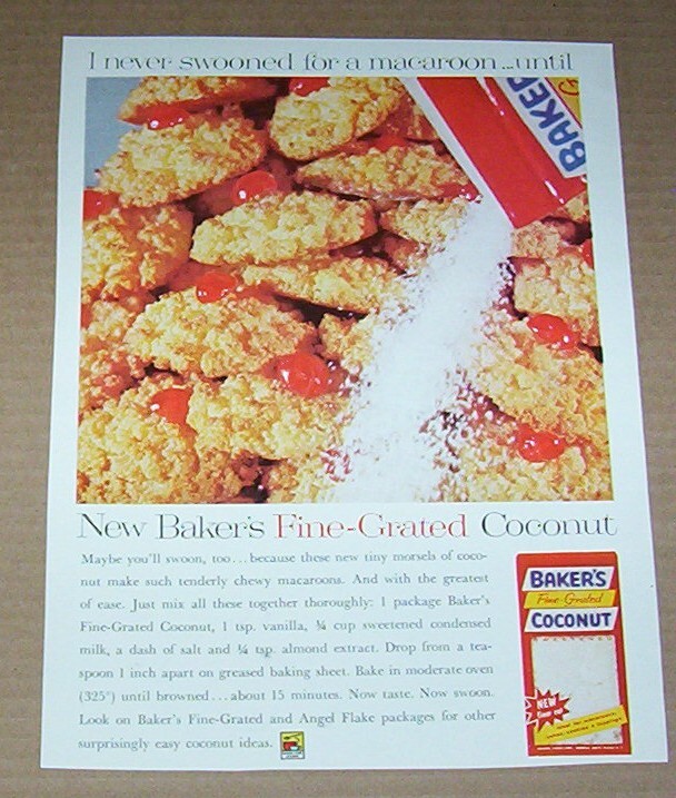 1961 print ad page - Baker's Coconut chewy macaroons cookies recipe ...