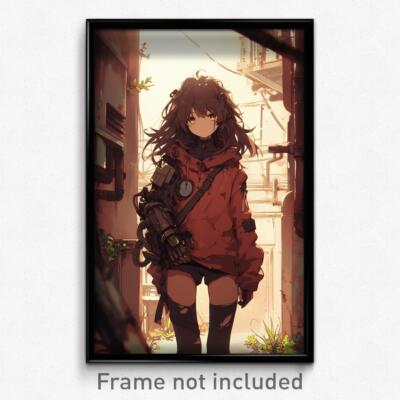 Anime Art Poster - Girl Feeling Helpless Wearing Messy Power Armor ...