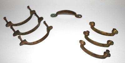 7 Solid Brass Antique File Cabinet Trunk Chest Handles Pulls / 3 Styles ...