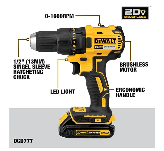 DEWALT DCD800D1E1 20V Brushless Cordless 1/2" Drill/Driver Kit for sale ...