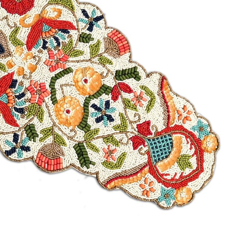 Floral Table Runner Multicolor Beaded Table Runner Spring Tableware ...