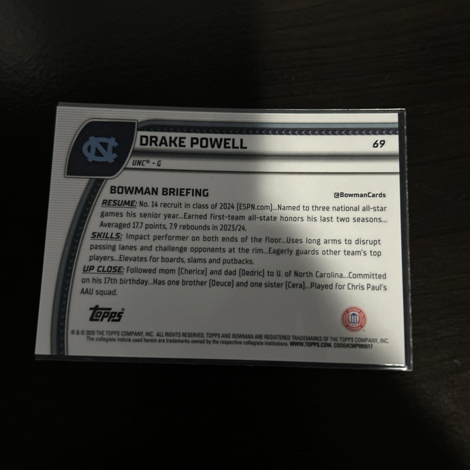 2024-25 Bowman U Chrome Basketball #69 Drake Powell Blue Shimmer /35 ...
