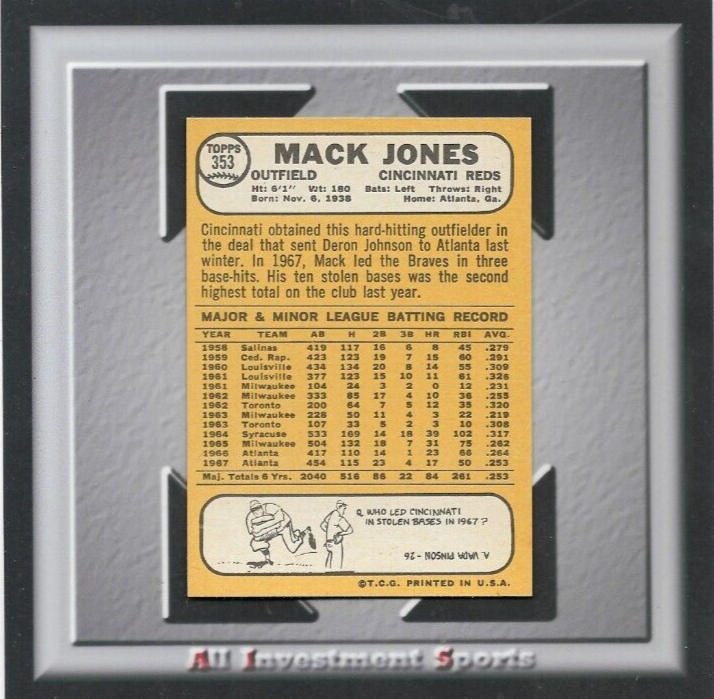 1968 Topps MACK JONES #353 NM-MT **Cincinnati Reds** TD89 | eBay