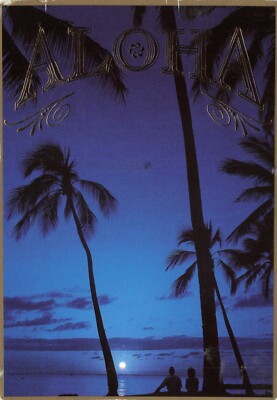 Postcard HI Honolulu Night Moon Blue Hawaii Aloha Pacific Ocean Beach ...