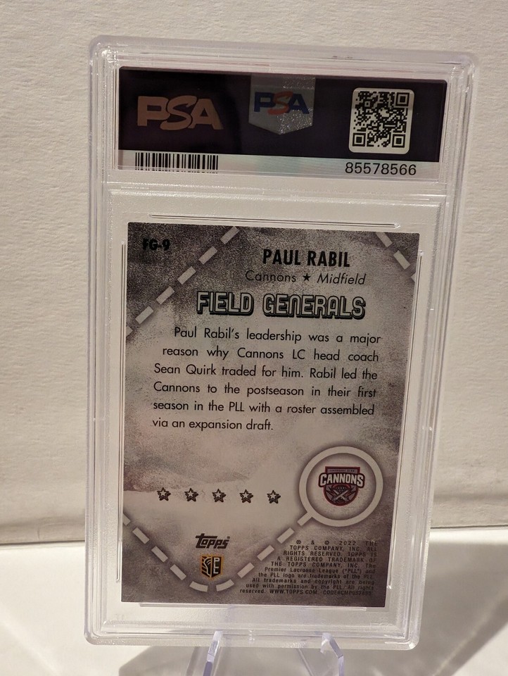2022 Topps PLL Lacrosse PAUL RABIL Field Generals Card #FG-9 PSA 9 MINT ...
