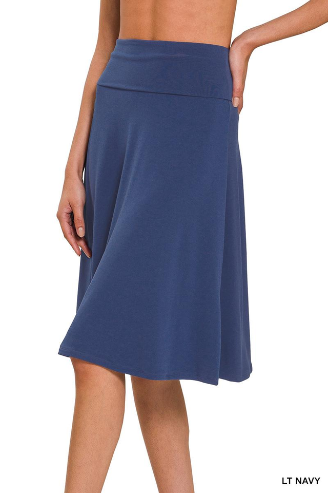 ZENANA ITY FOLD OVER WAIST BAND A-LINE FLARED SKIRT S-M-L-XL | eBay