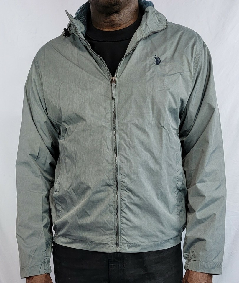 US Polo Mens Rain Jacket Windbreaker Packable Outerwear Golf Coat Sizes ...