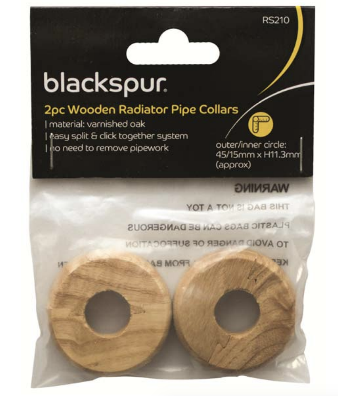 Pair of 15mm Solid Oak Colour Wooden Wood Radiator Pipe Collars Cover ...