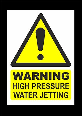 WARNING HIGH PRESSURE WATER JETTING hazard sign or sticker choice of 4 ...