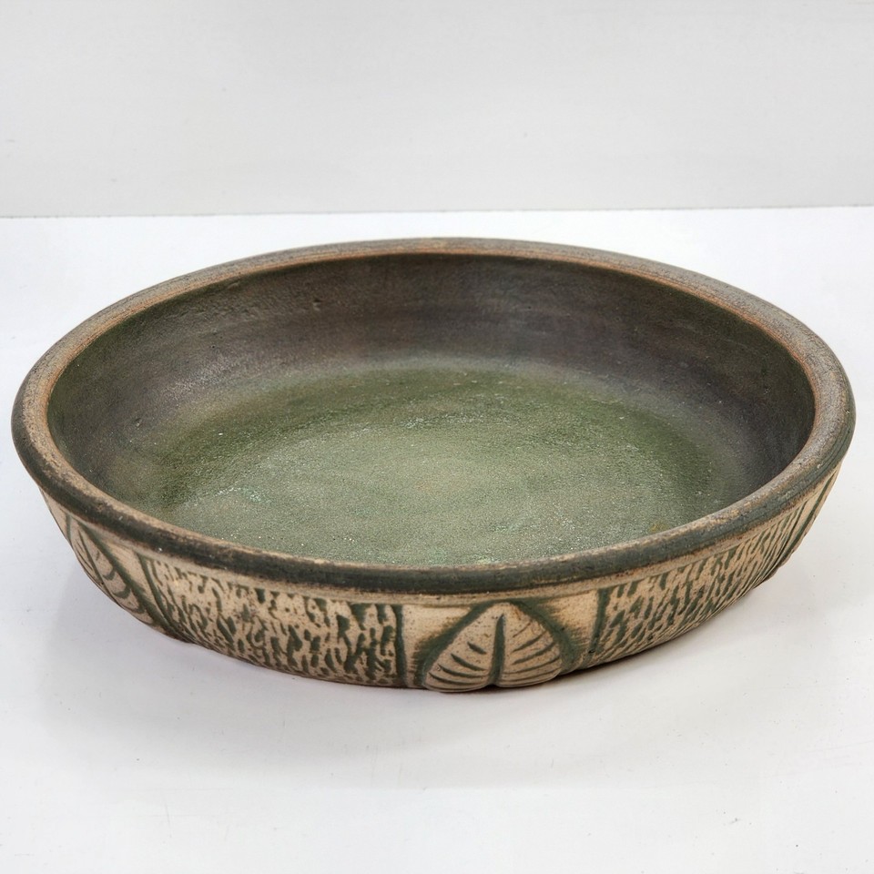 Vintage Green Brushware Pottery Bowl Planter Base Leaf Floral Red Wing | eBay