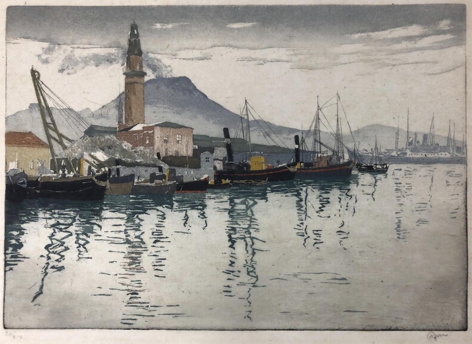 COLOR Aquatint/Etching ~ NAPLES, MT. VESUVIUS ~ c.1920s Harbor View ...