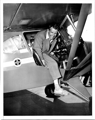 1951 Minneapolis Pilot Max Conrad gets out Piper airplane 7x9 Press ...