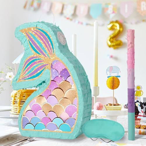 Mermaid Tail Pinata - Mermaid Pinata with Blindfold and Bat for Girls ...