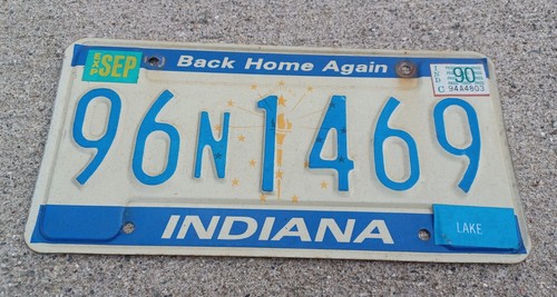 1990 Indiana Passenger Vehicle car License Plate metal embossed GARAGE ...