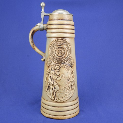 Vintage German Relief Beer Stein with Pewter Lid – 12" Tall | eBay
