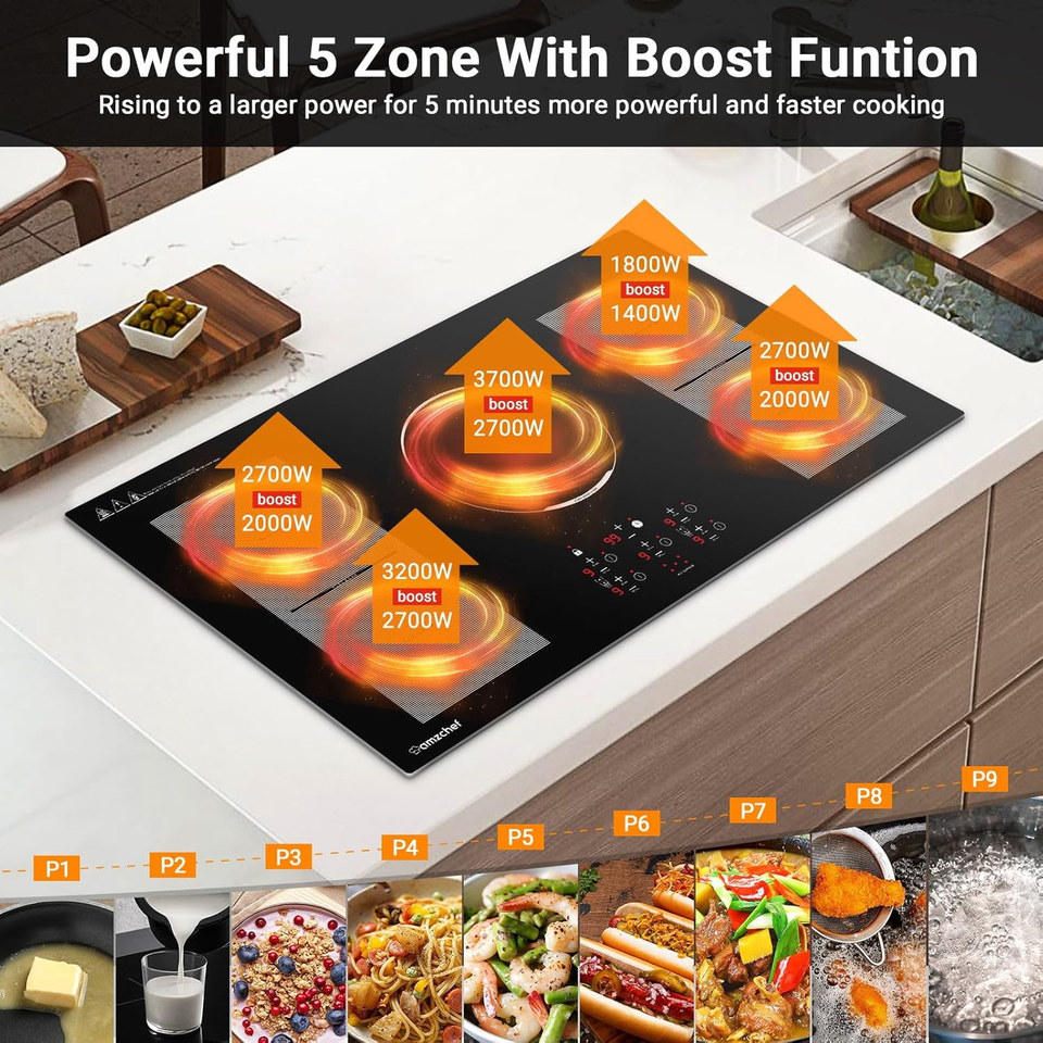 36 Inch Induction Cooktop, Built-In Electric Stove Top with 5 Boost ...