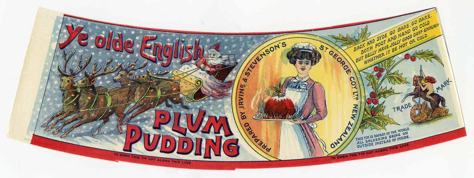 Antique, Unused Olde English PLUM PUDDING Can Label, Christmas, Santa ...
