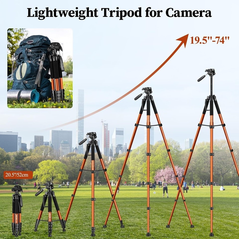Tripod Camera Tripods, 74" Heavy Duty Tall Camera Stand Tripod with ...