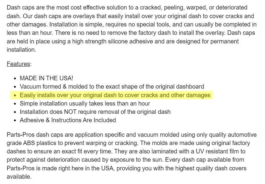 New Accu-Form Precision-Molded Dash Cap (Top Half) / FOR 74-78 DATSUN ...