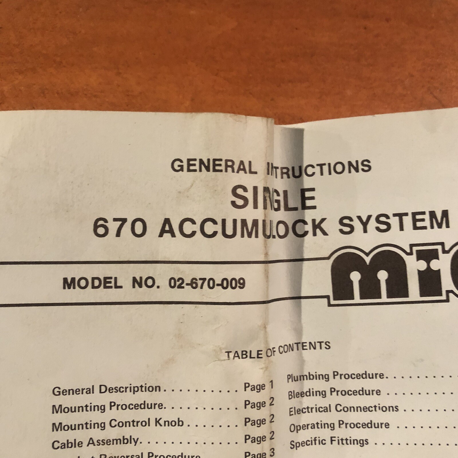 NOS Mico Accumulock Model No. 02-670-009 Supplemental Parking Brake ...