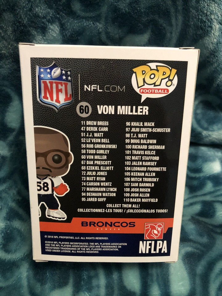 NFL Denver Broncos Funko POP! Von Miller Vinyl Figure #60 White Jersey ...