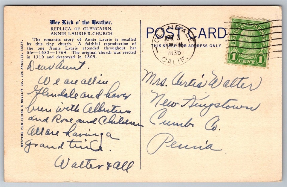 Postcard Wee Kirk O the Heather Forest Lawn Memorial Park Glendale CA ...
