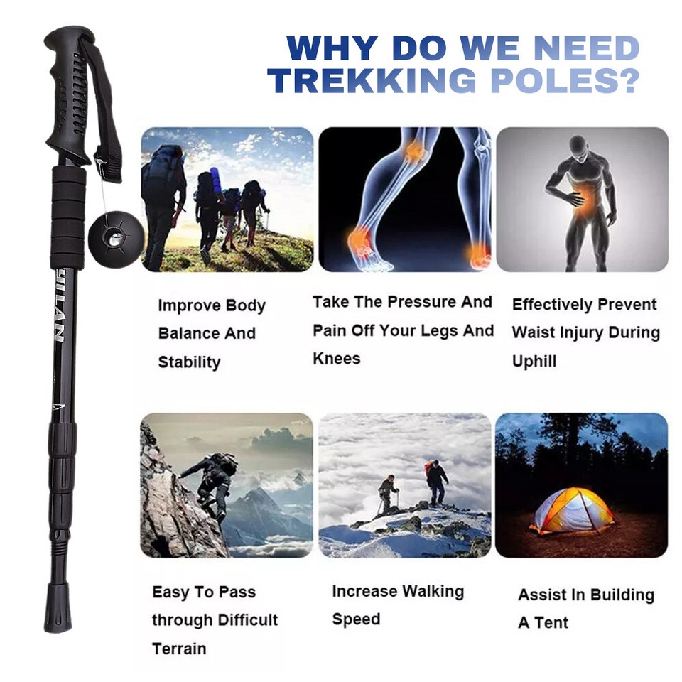 2 Pack Trekking Poles Collapsible Hiking Poles Adjustable Aluminum ...