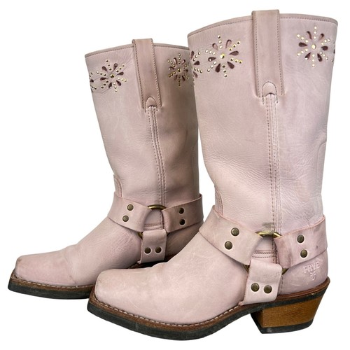 RARE FRYE Women's Light Pink Harness Flower Cutout Western Boots 77700 ...