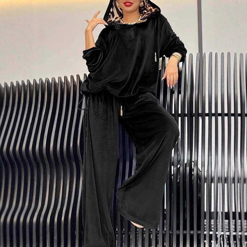 Fancy Colourful All Season Loose Casual Two-piece Suit Leopard Long ...