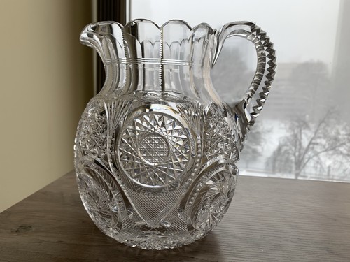 ABP American Brilliant Cut Glass Water Pitcher Rare Pattern Dorflinger ...
