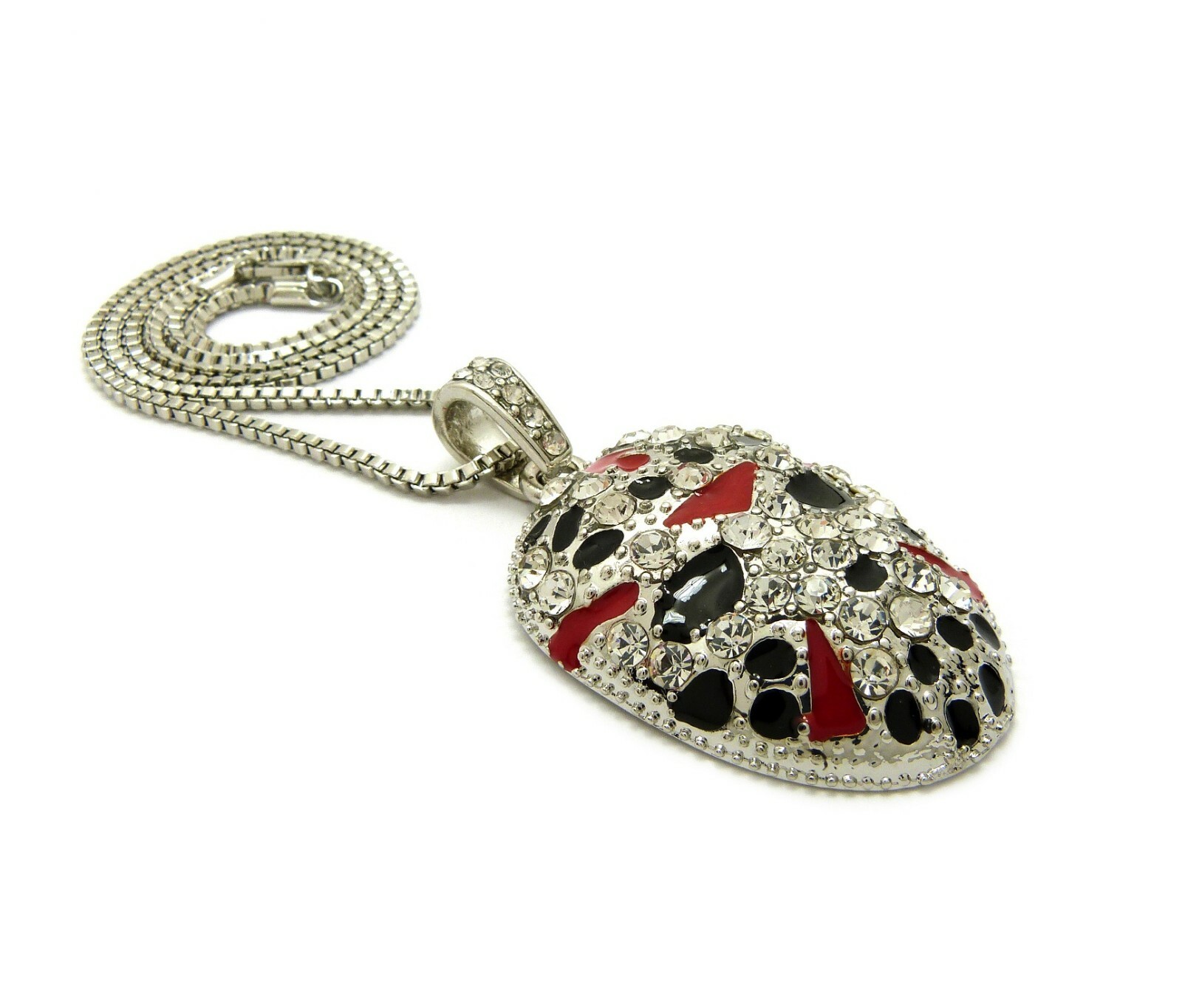 Men's 21 Savage Jason Mask Pendant With 20" 2mm Box Chain 14K Rhodium ...