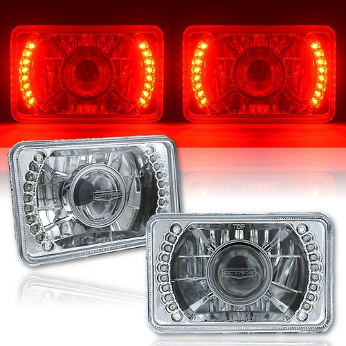 4X6" Red LED Halo Projector 6000K HID Headlight Headlamp Bulb Crystal ...