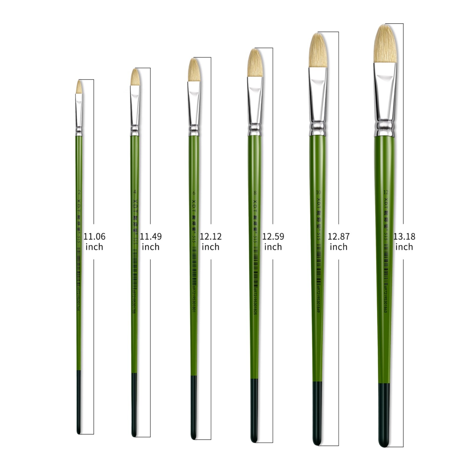 XDT#515 Filbert Art Brush Set 6Pc #2#4#6#8#10#12 Hog Acrylic Oil ...