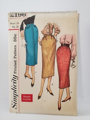 Simplicity 2196 Waist 24 Inches One Yard Skirt Pattern Cut Complete | eBay