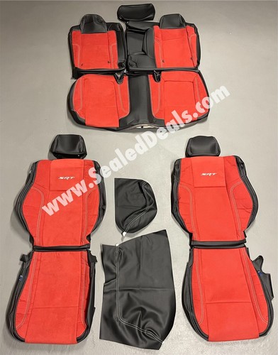 Black Red Perf Leather & Suede Seat Covers for 2015-23 Dodge Challenger ...
