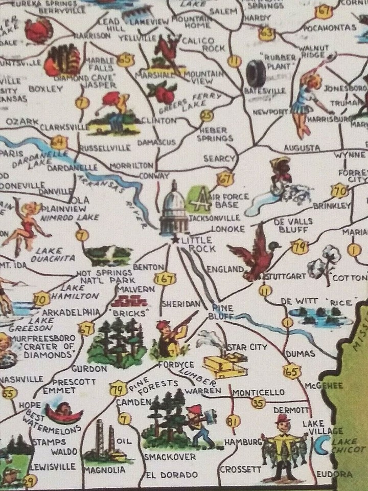 Arkansas State Map Large Letter Greetings Dexter Press c1960s Vtg ...