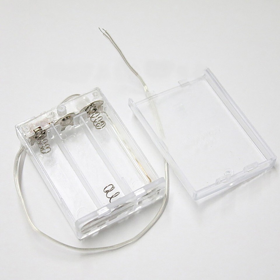 3 x AA Battery Holder Box Case Transparent Clear Enclosed With On/Off ...