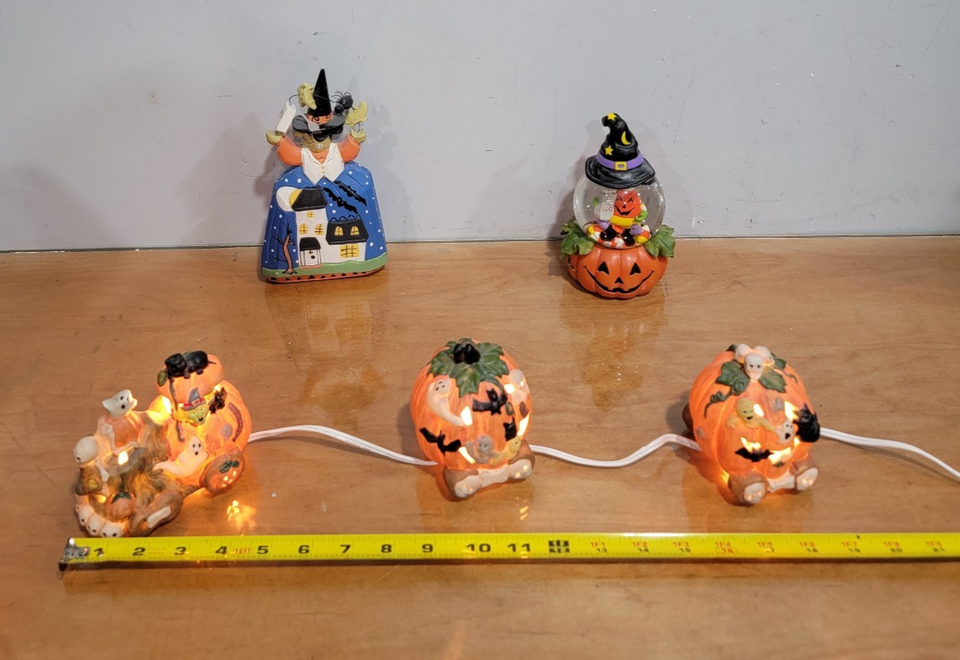 Vintage Halloween Decoration 11" Light Train, Tree, Water ball, Witch ...