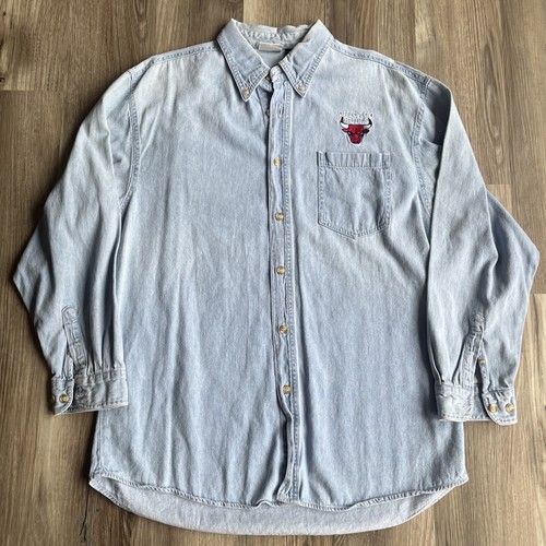 Vintage Chicago Bulls Denim Long Sleeve Shirt Size M Pro Edge ...