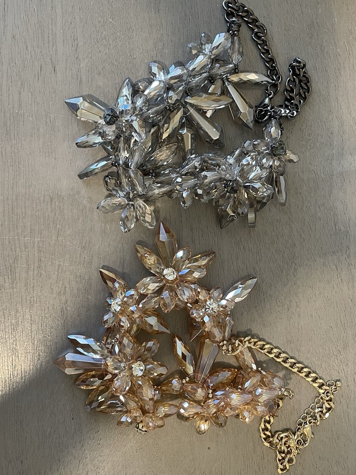 2 Natasha Bib Statement Smoky Black & Honey Yellow Rhinestone Necklace ...