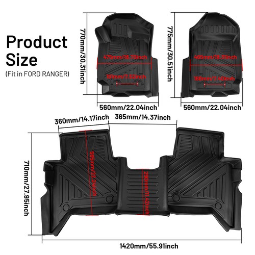 5D TPE Floor Mat Boot Liner Carpet Heavy Duty for Ford Next-Gen Ranger ...