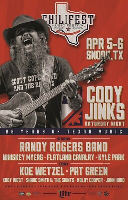 CODY JINKS 2019 "CHILIFEST" SNOOK, TEXAS CONCERT POSTER - Outlaw ...